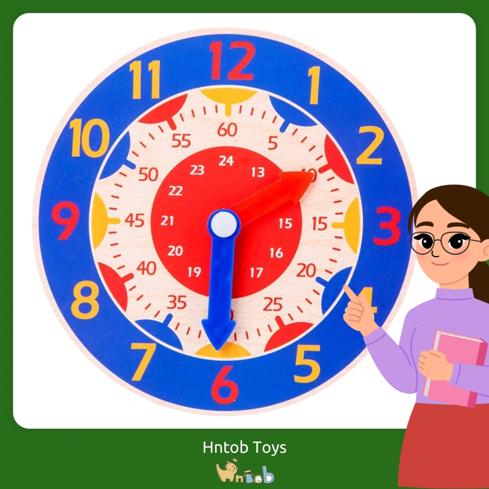 Hntob 14*14Cm Wooden Clock Preschool Teaching Hour Minute Second ...