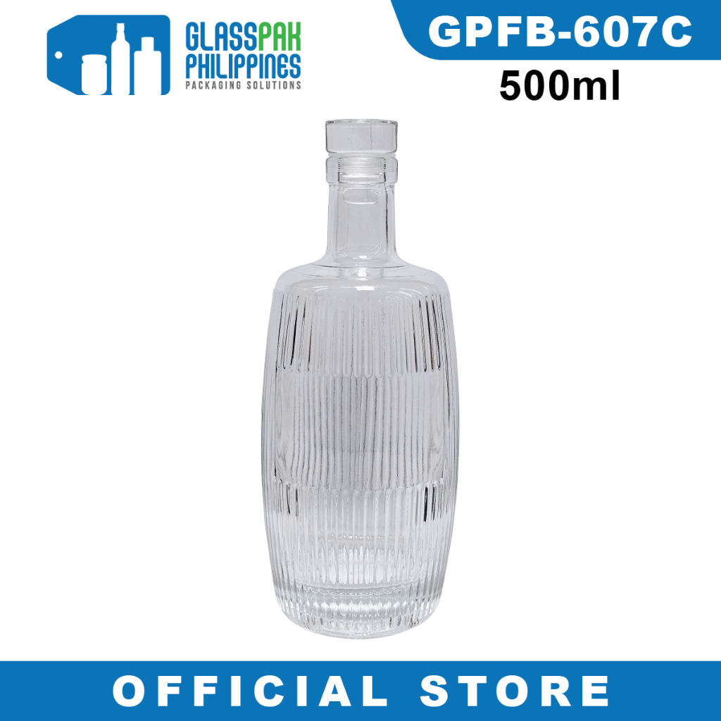 Glasspak 500ml Round Ridge Wine Bottle With Crystal Stopper Or Wooden Stopper Empty Clear Glass ...