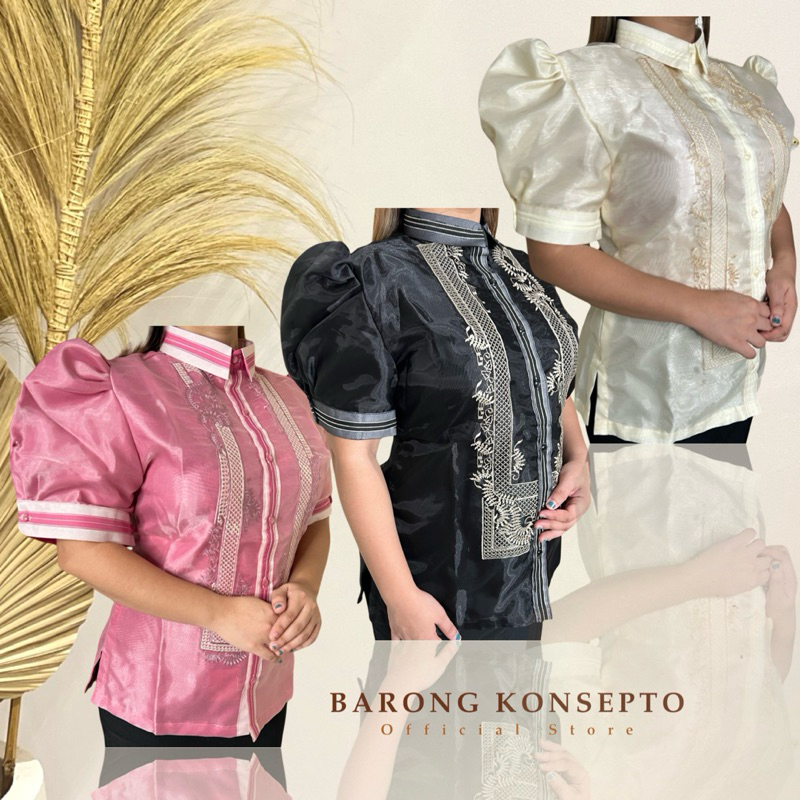 Filipiniana PUFF SLEEVE BLOUSE W/ SPORTS COLLAR & BURDA - Modern ...