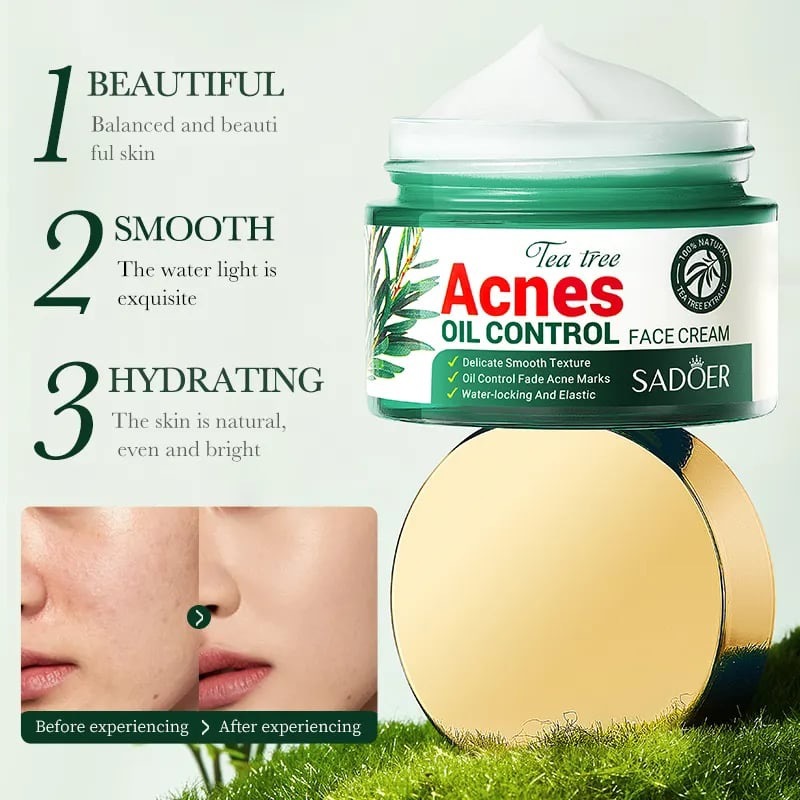 ROREC SADOER Tea Tree Acne Oil Control Face Cream Anti-Acne Hydrating Moisturizing Cream 50g ...
