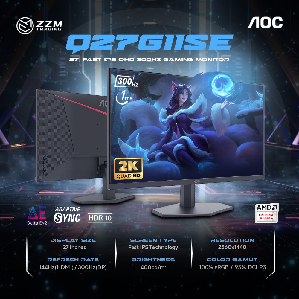 AOC Q27G11SE 27" Fast IPS 2560x1440 QHD Gaming Monitor HDMI 144Hz / DP 300Hz ZZM Trading ...