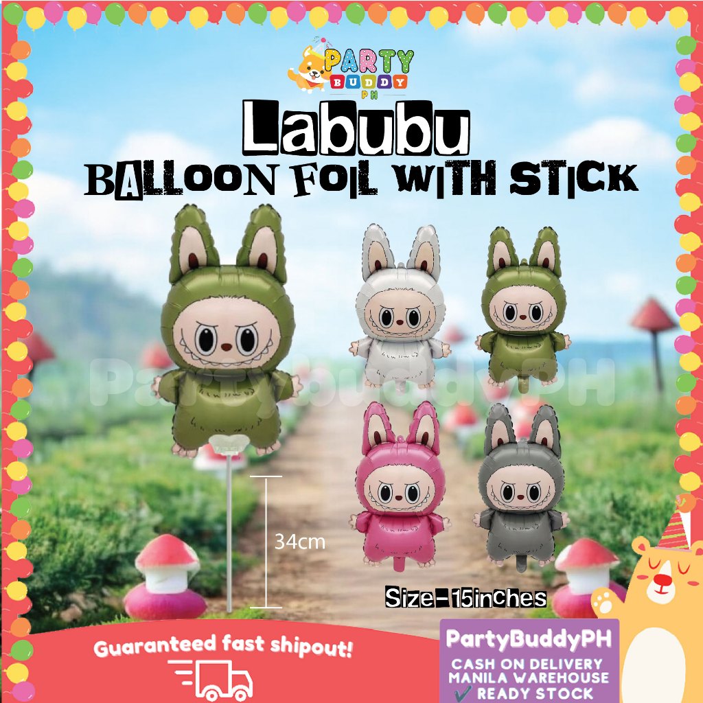 Labubu Foil Balloon with Stick Green Grape SoyMilk Lychee Berry Sesame ...