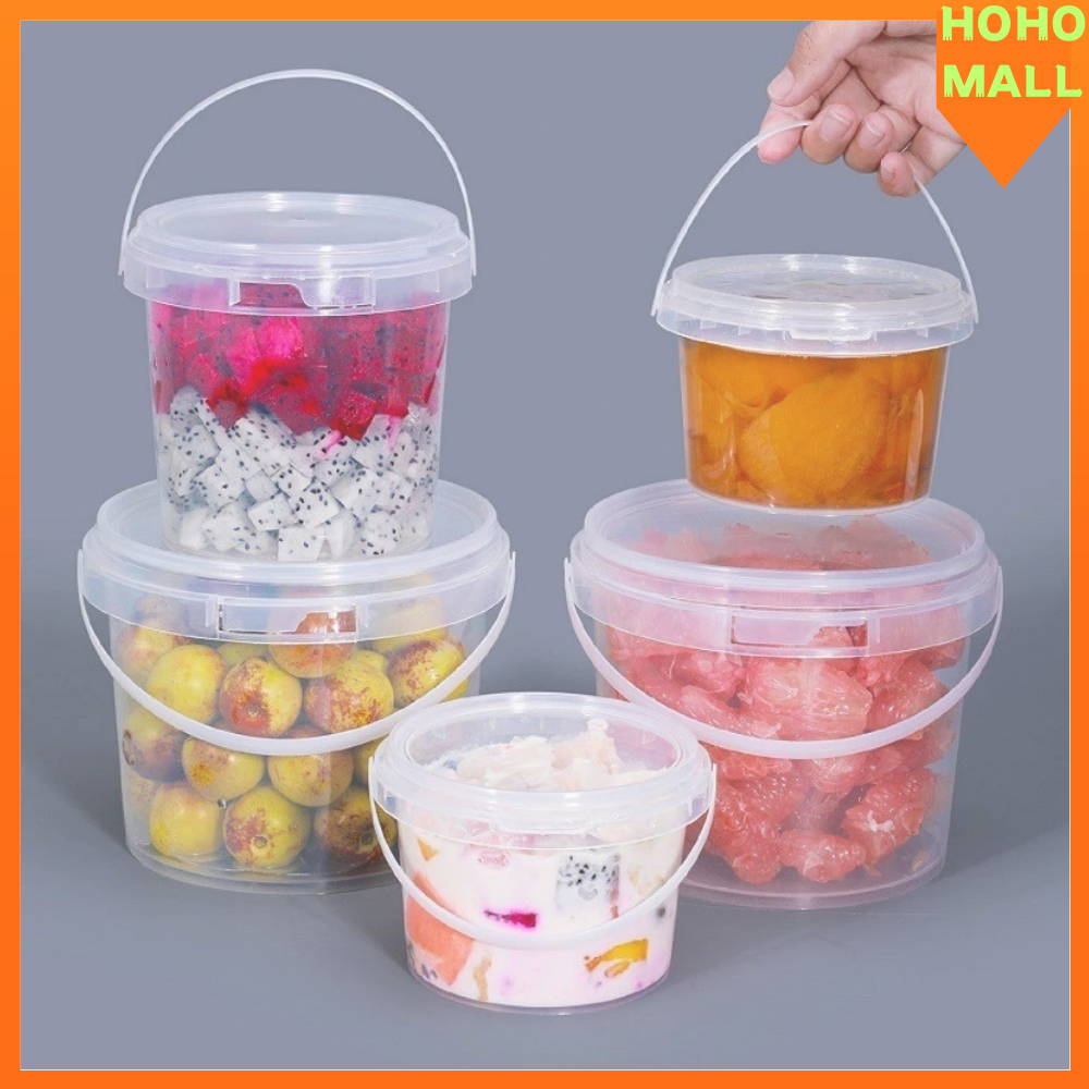 10pcs Bucket Container with Lid Handle Multipurpose Clear Plastic ...