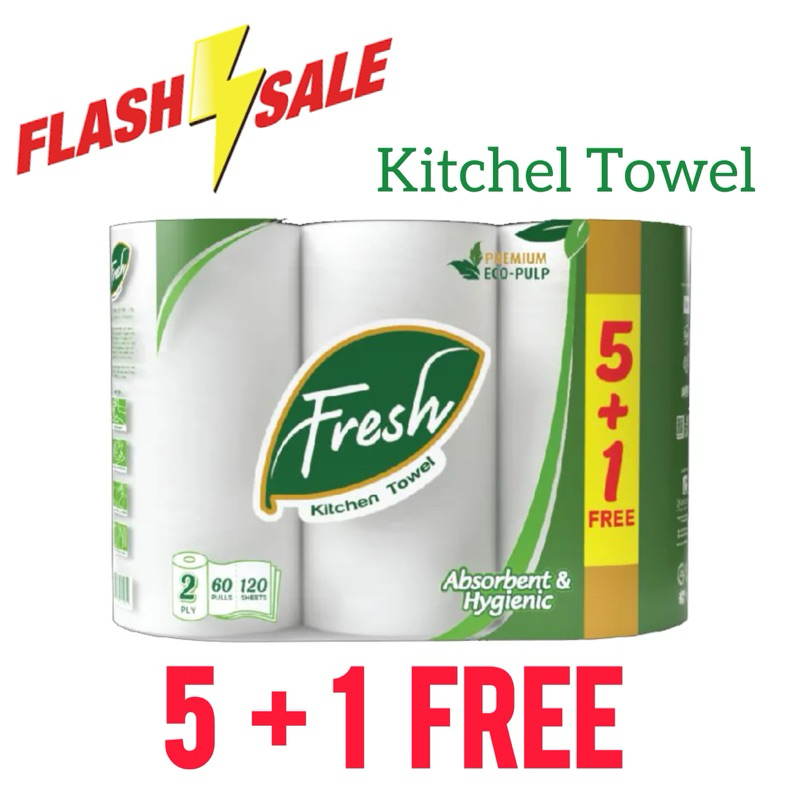 Sale 5 + 1 Free FRESH Eco-Pulp Kitchen Towel 2 Ply x 120’s Absorbent ...