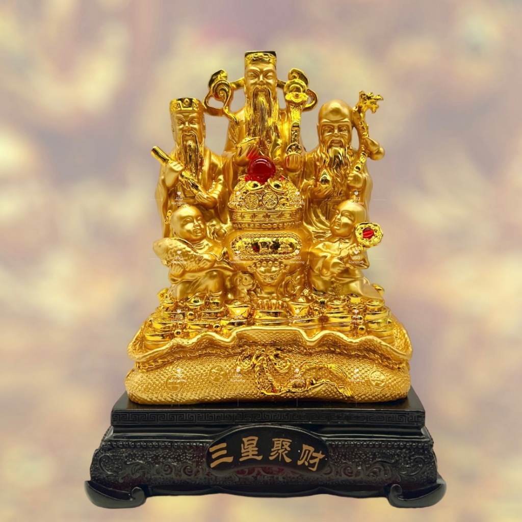 Feng Shui Master Set of 3 Chinese Wise Men Gold FUK LUK SAU-King Three ...