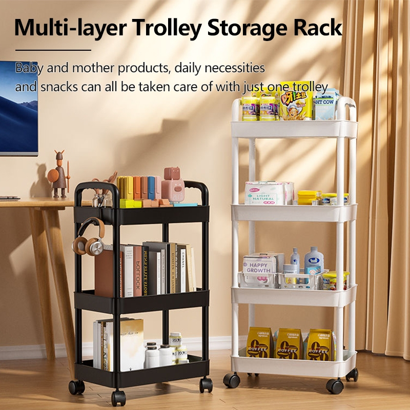 Trolley Cart Moving Rack Kitchen Storage Shelf 3 Tier Cabinets Bedroom ...