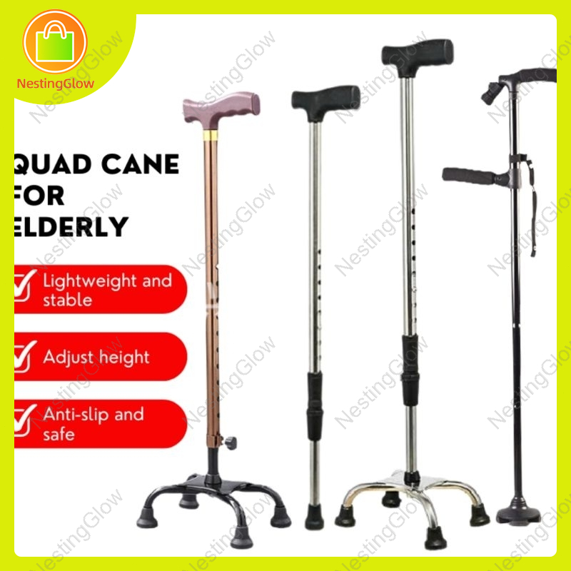 NestingGlow Quad Cane Adult Stainless Tungkod Lightweight Walking Stick ...
