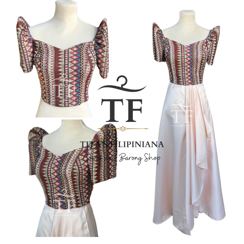 Modern Filipiniana Brown Ethnic with Beige Overlap Skirt | Shopee ...