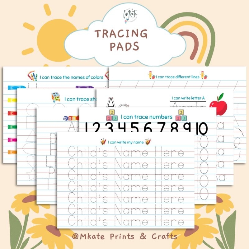 Tracing Pads for Kids (Name, Alphabet, Shapes, Line, Numbers, Color ...