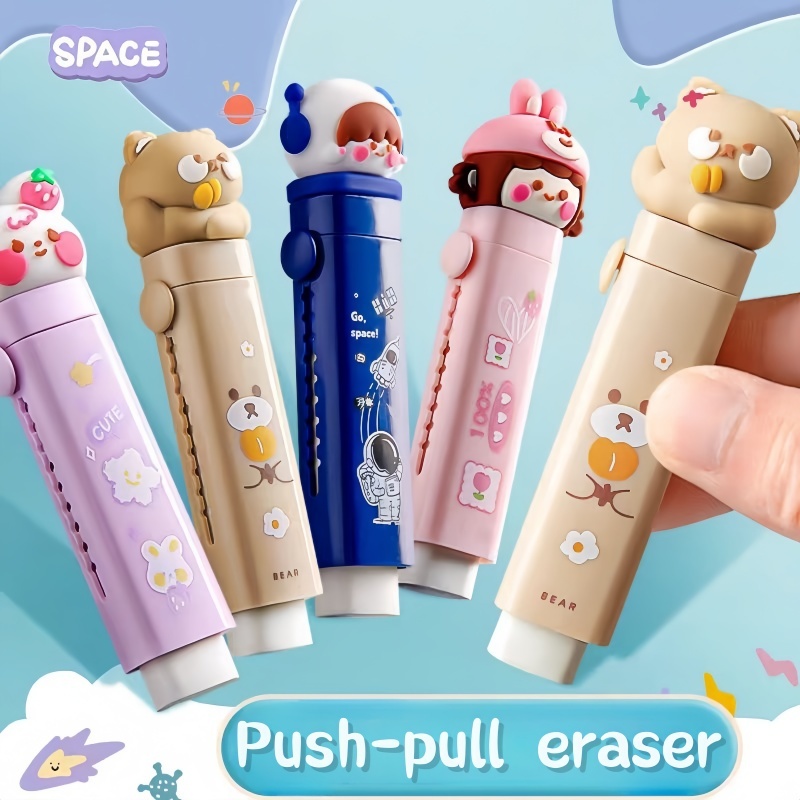 Cute Cartoon Pencil Eraser Retractable Pen Shape Eraser Student ...
