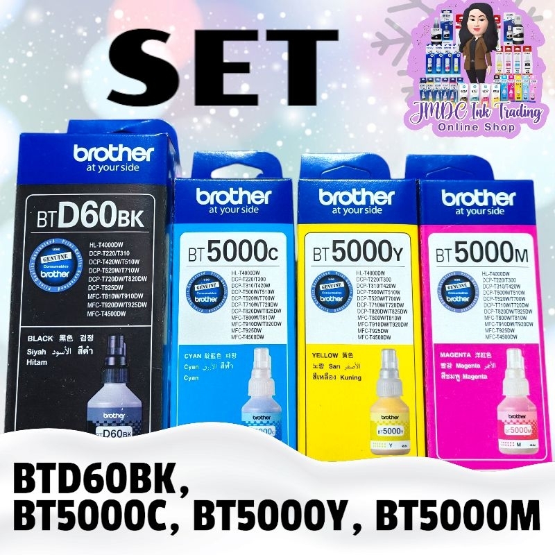 Set BTD60BK, BT5000C, BT5000Y, BT5000M Brother Bottle Ink 4 colors (Black, Cyan, Yellow, Magenta ...