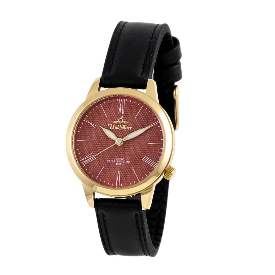 UniSilver TIME Women's Black / Gold / Red Analog Leather watch KW5080 ...