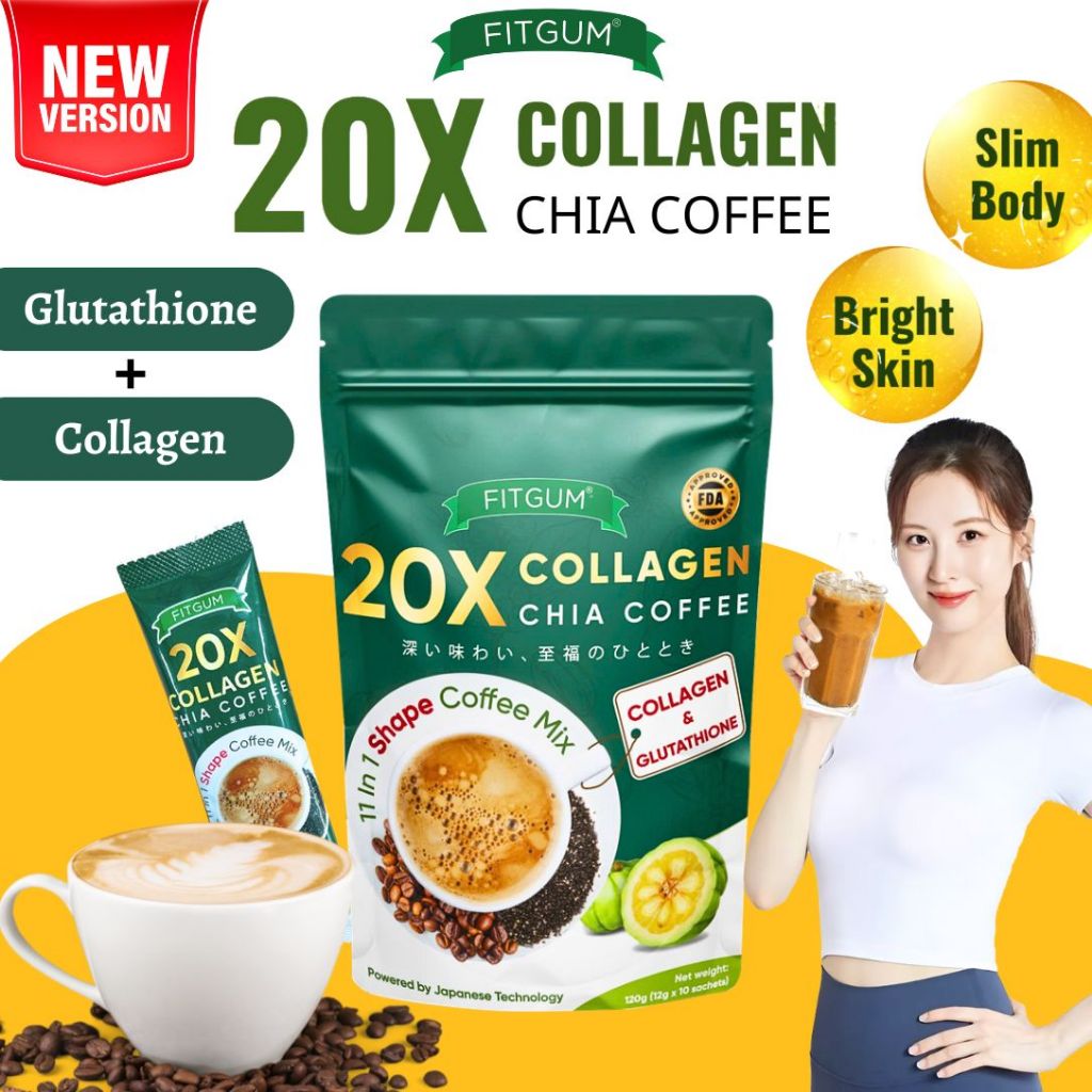 Fitgum 20X Collagen Chia Coffee With Glutathione Anti aging brighten ...