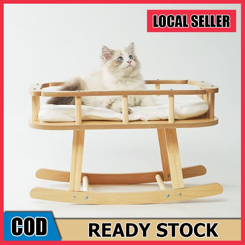 Cradle with Fence Cat Hammock Rocking Chair Pet Rocking Bed Wooden ...