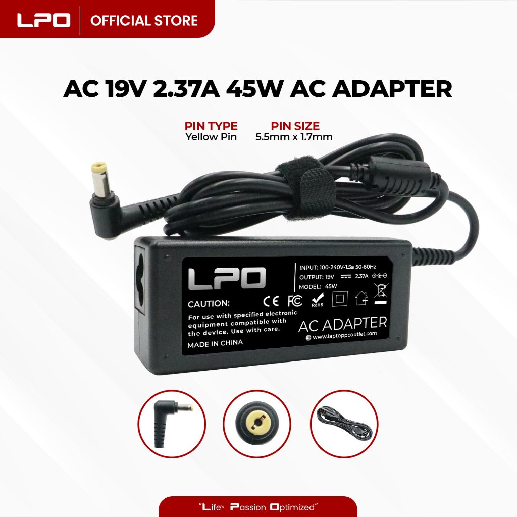 LPO Acer Laptop Charger 2.37A Model: ADP-45FE F A13-045N2A ADP-45HE D ...