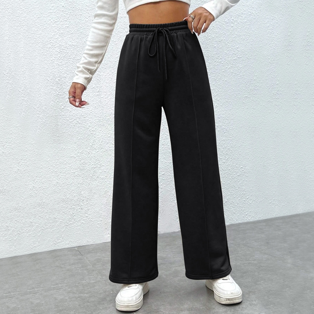 High Waist Long Pants Solid Color Straight Drape Center Seam ...