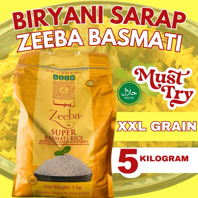 Zeeba Super XXL long Grain Basmati Rice 5kg Halal Sice 1977 | Shopee Philippines