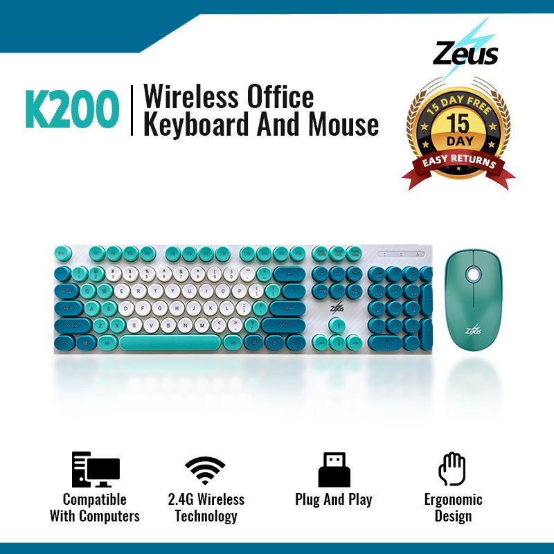 Zeus K-200 Rainbow Slim 2.4GHz Wireless Keyboard And Mouse Set W/ USB ...