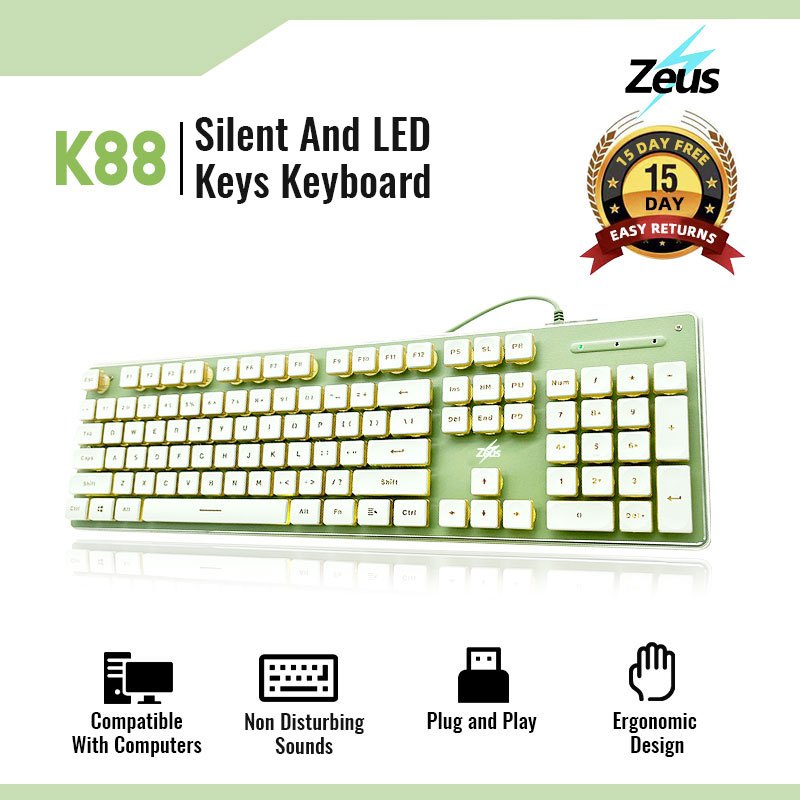 Zeus 104 Keys Membrane Keyboard USB Wired Silent LED Backlit For Work ...