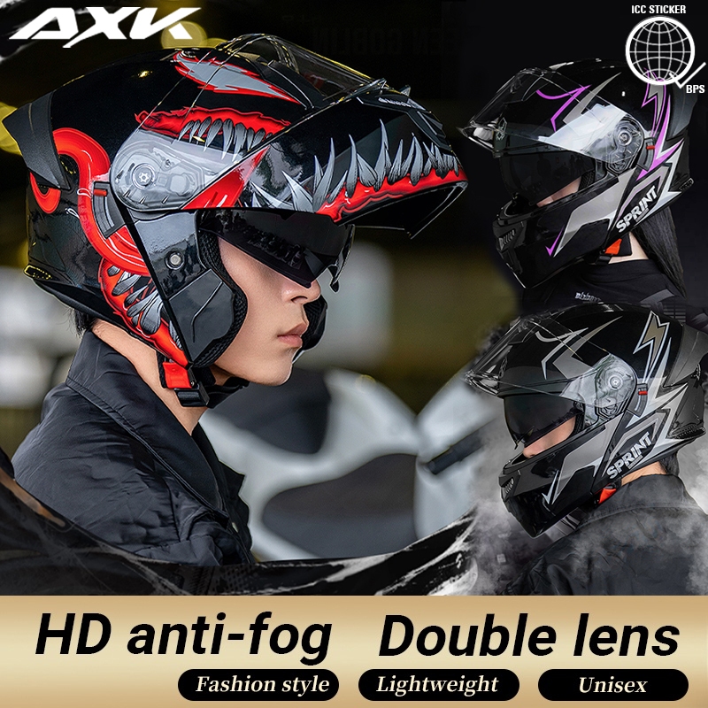AXK 909 Double Miorr Motorcycle Modular Helmets with ICC | Shopee Philippines