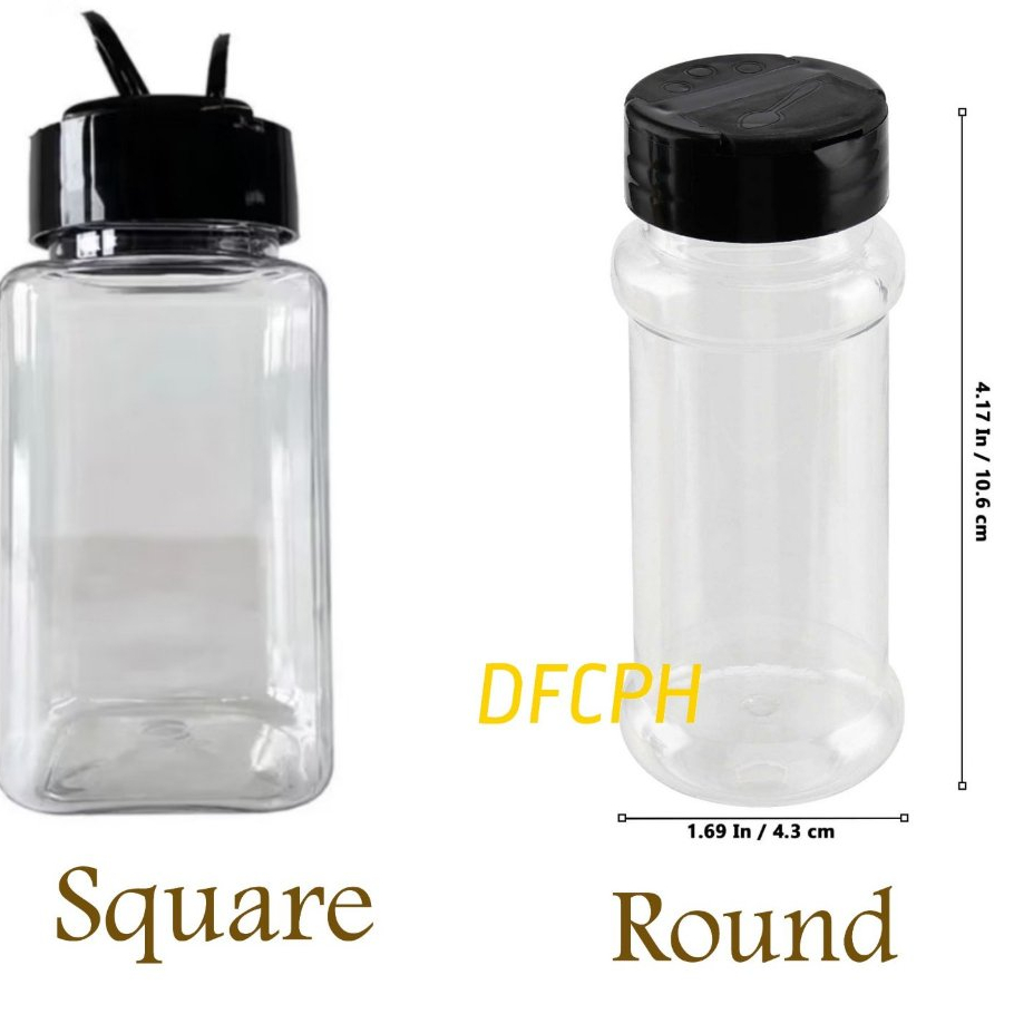 6PCS PET Plastic Square/ Round Spice Jar Bottle Container Shaker Flip ...
