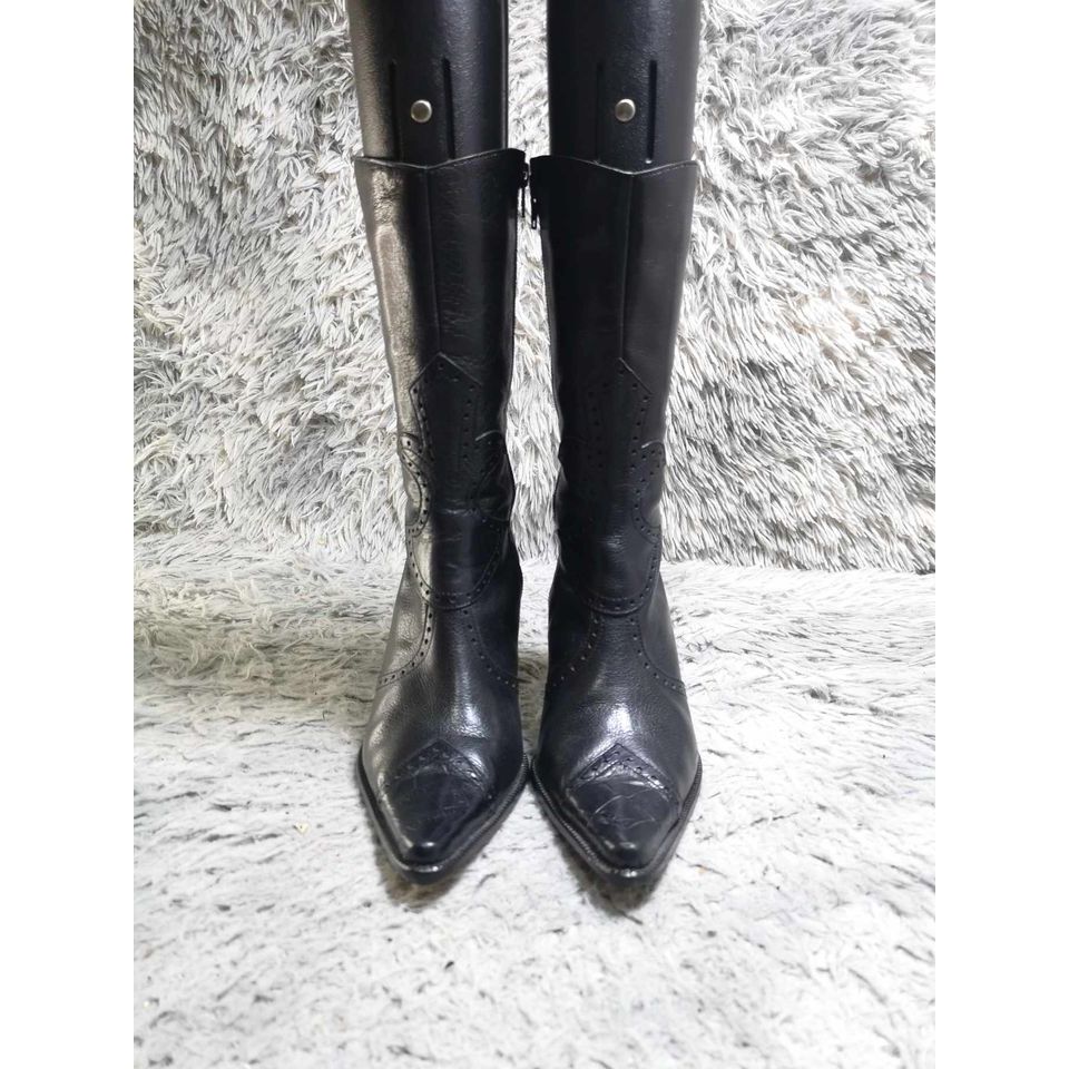 Pointed Toe Leather Heeled Boots. | Shopee Philippines