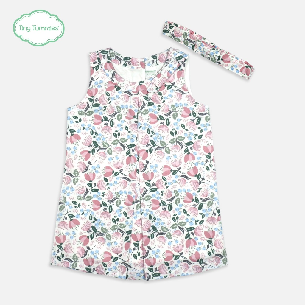Tiny Tummies Pink Combi Sleeveless Dress With Floral All Over Print ...