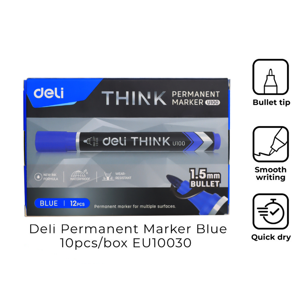 Deli EU10030 Permanent Marker Blue (12pcs/box) [7531U10030P12] | Shopee ...
