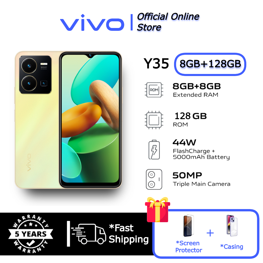 Vivo Y35 (8/128) - RAM 8GB+8GB Extended, 44W FlashCharge+5000mAh, Splash Waterproof, 50MP Camera ...