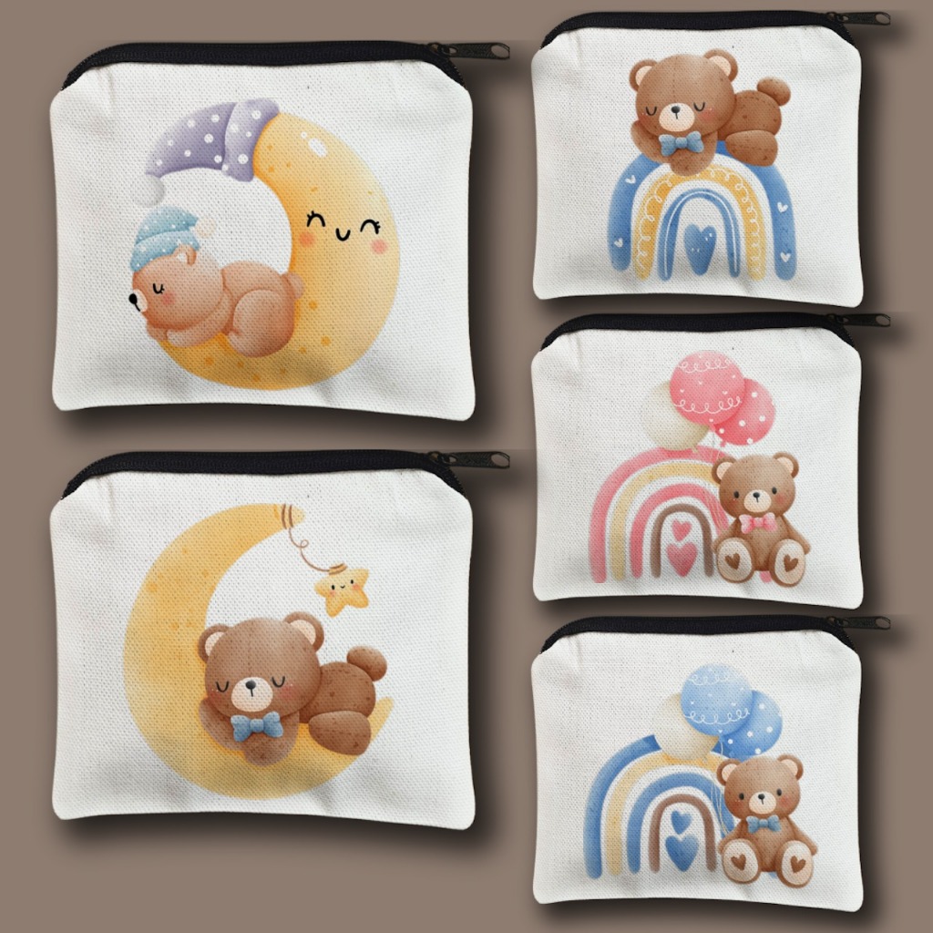 Pink Blue Christening Bear Wallet Storage for Essentials Travel Purse ...