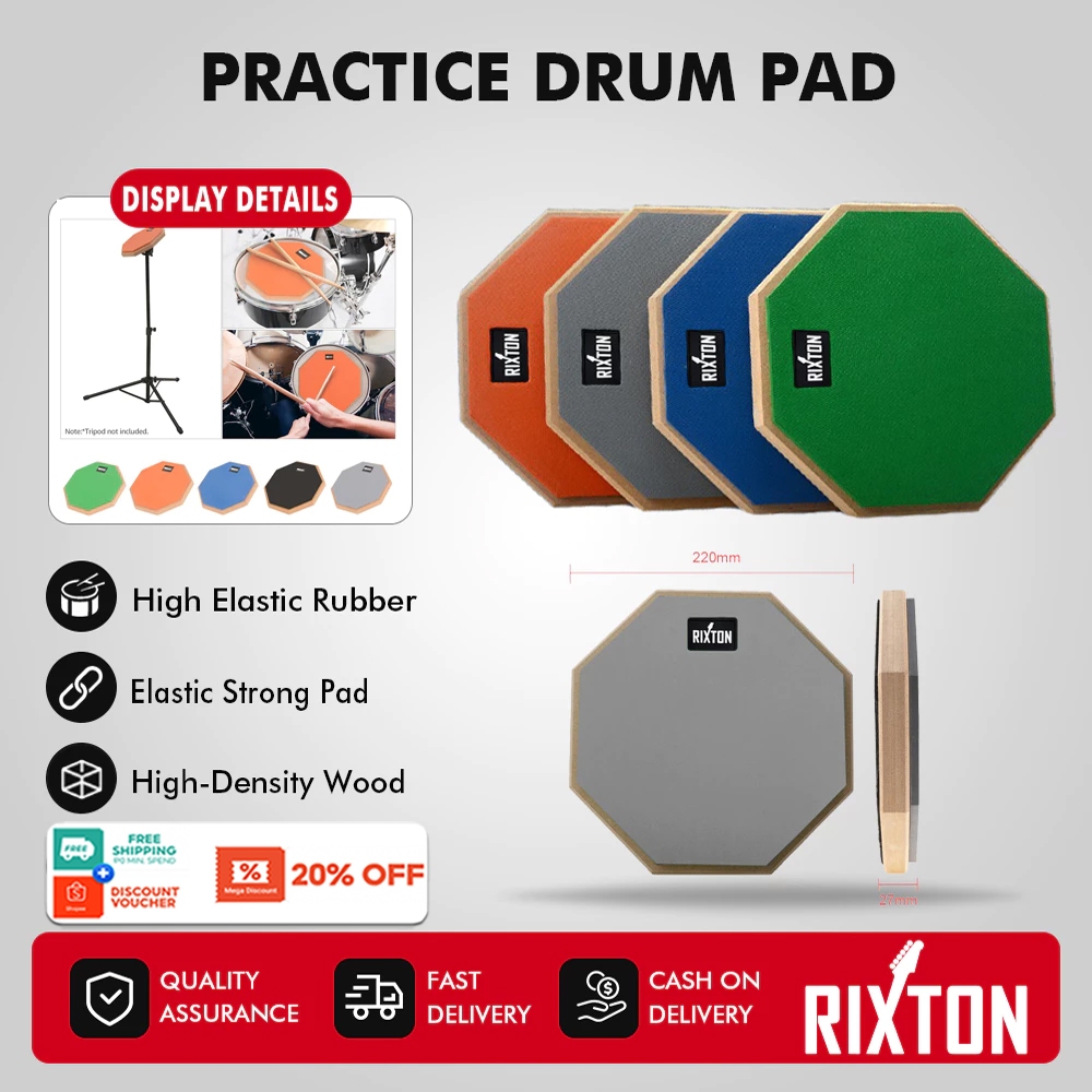 RIXTON 8 Inch Rubber Wooden Dumb Practice Drum Pad Training Drum Pad ...