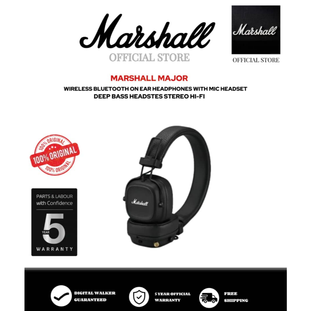 MARSHALL MAJOR 4 Wireless Bluetooth Over Ear Headphones with Microphone ...