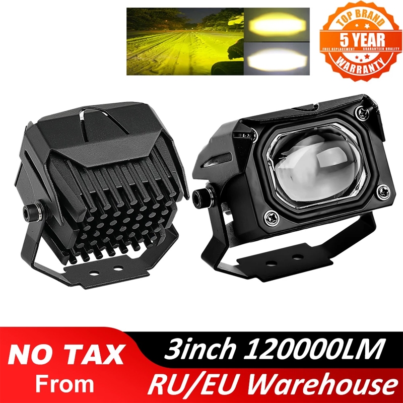 2pcs Mini Driving Lights V7 Dual Color 40W LED Motorcycle Spotlight ...