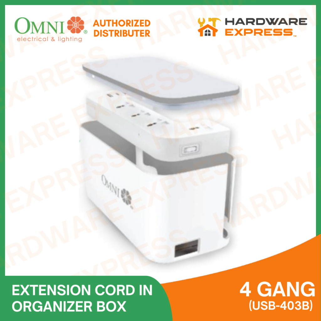OMNI 4-Gang Extension Cord w/ USB Charger in Organizer Box USB-403B ...