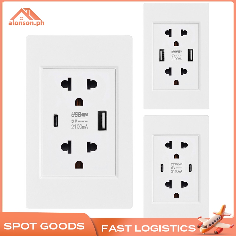 Usb socket wall socket 3 pin socket white socket,118*72mm plastic panel ...