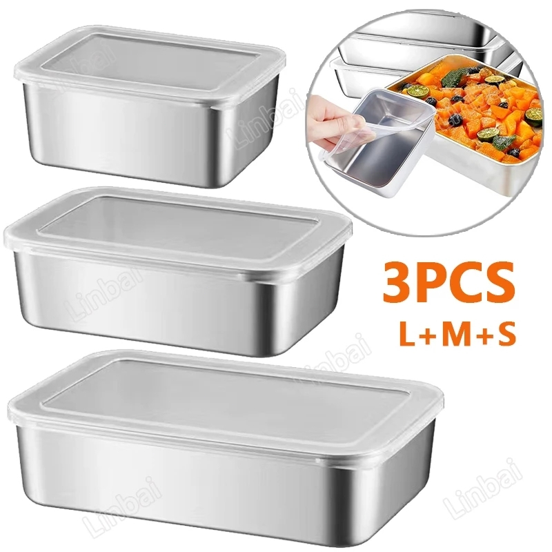 304 Stainless Steel Box Kitchen Storage Box Fresh-keeping Box with Lid ...