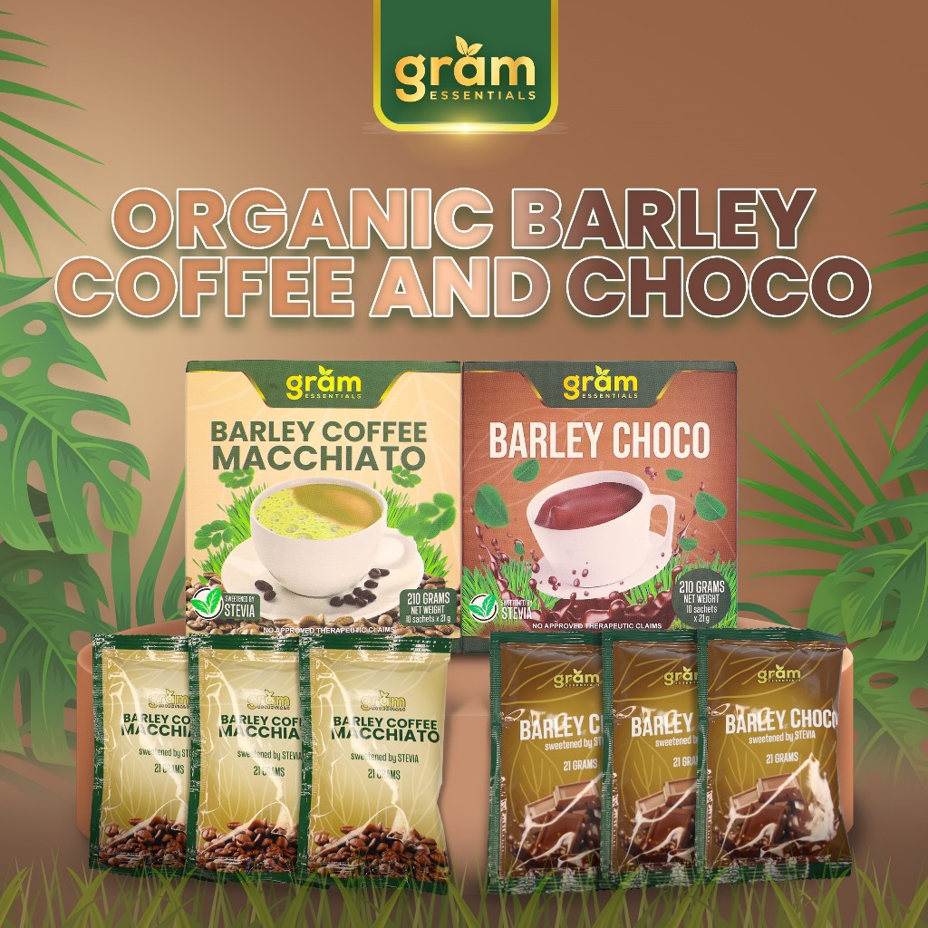 GRAM Essentials Organic Barley Choco and Coffee with Serpentina, Spirulina, Moringa, Chlorella ...