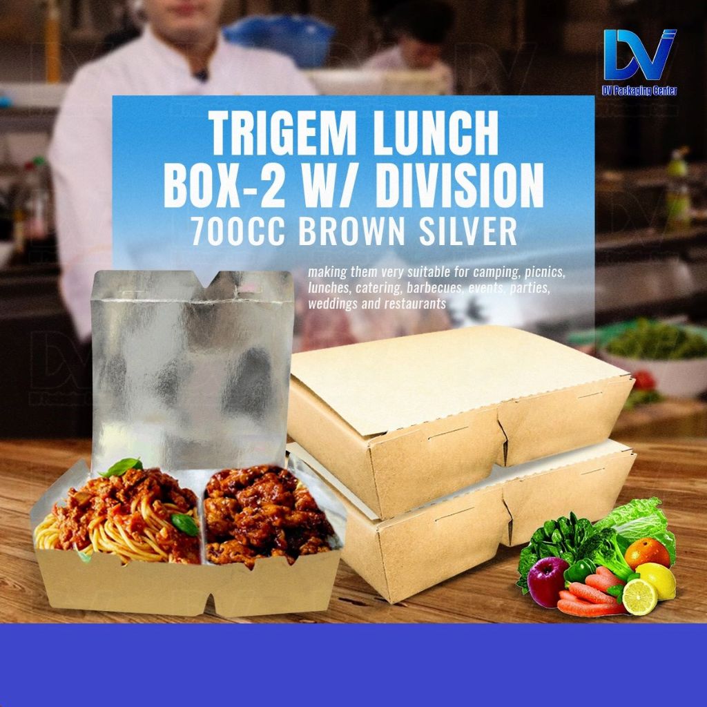 Trigem Lunch Box-2 w/ division 700cc Brown Silver - (1 Pack x 50pcs ...
