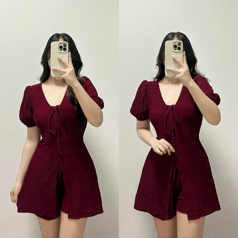 WD Natalie ribbon puff terno | Shopee Philippines