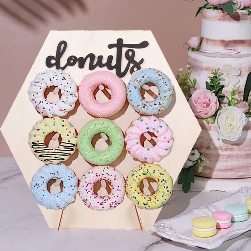Wooden Donuts Wall Holds Stand Dessert Doughnut Display Table Holder ...