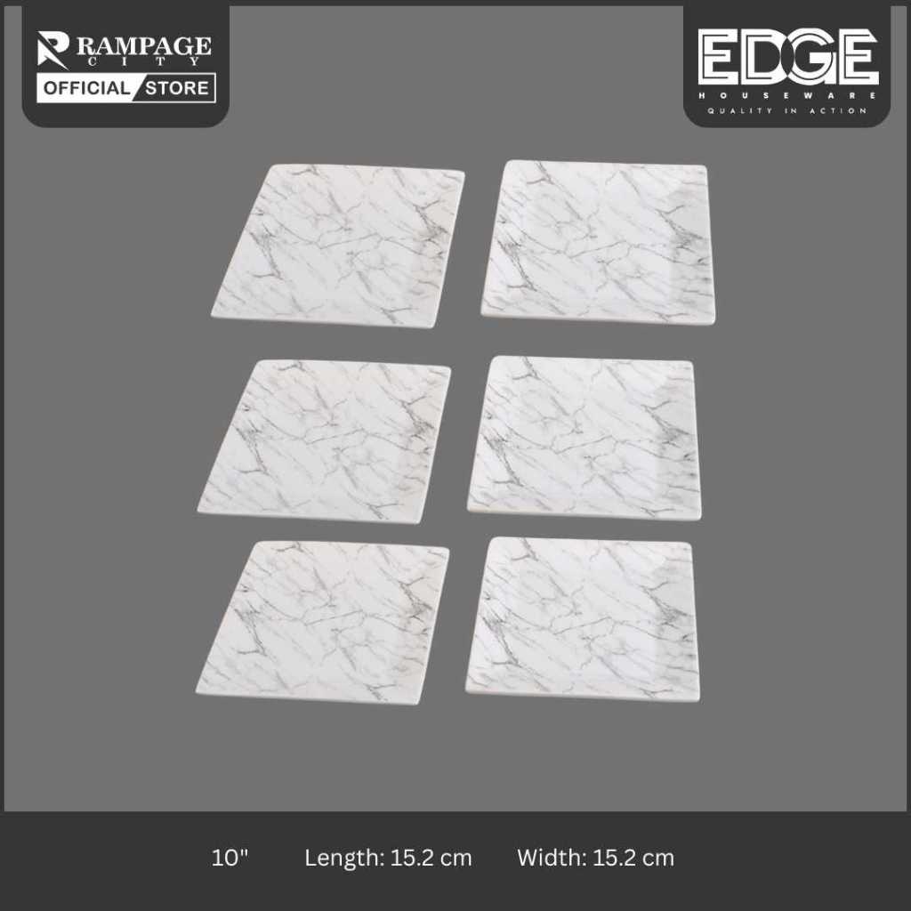 Edge Square Fashion Marble Finish Design Plates Set of 6, 6in Dinner ...