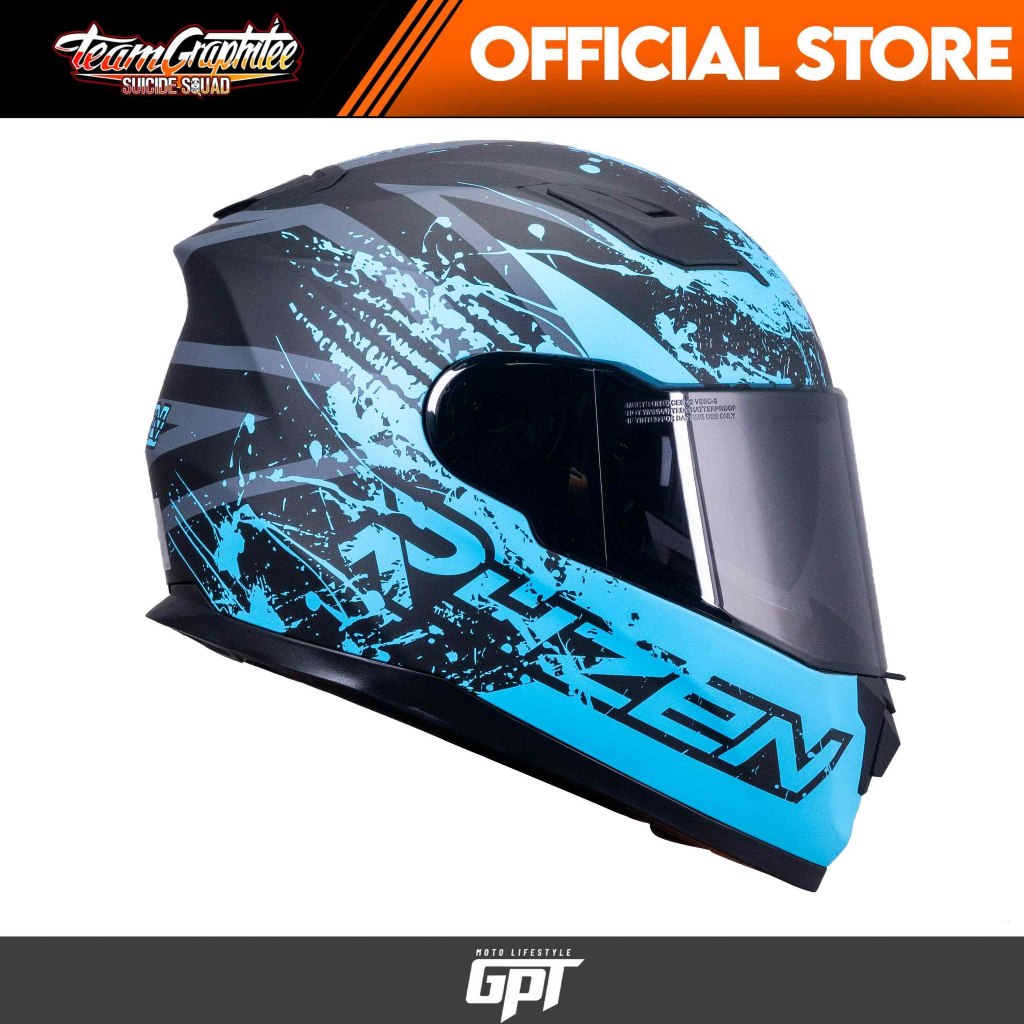 RYZEN HELMET ZX440 GRAPHICS NEON BLUE full face dual visor w/ smoke ...