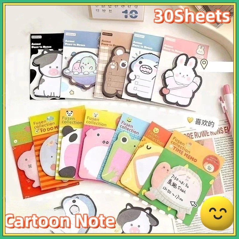 30 sheets Cartoon Animal Sticky Note Tearable Time Record Memo Post ...