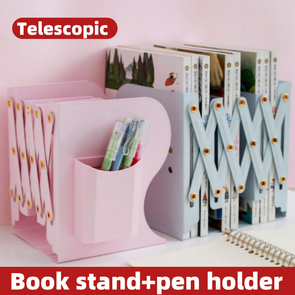 Retractable Bookend With Pen Holder Adjustable Book Stand Multi ...