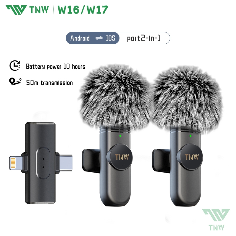 TNW W16/W17 Dual Wireless Lavalier Microphone Noise Reduction Mini Mic For IOS Type-C Audio ...