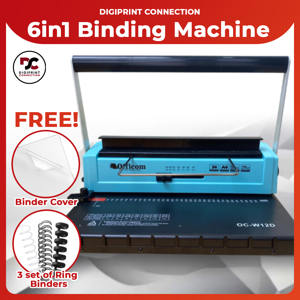 6in1 Wire & Spiral Binding Machine Dual-purpose Officom W12D 3:1 with ...