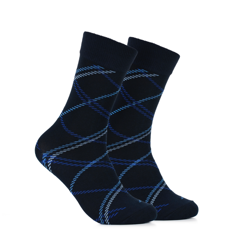 Iconic Socks Broken Lines Argyle BLUE Pattern Crew Length Mens Formal ...