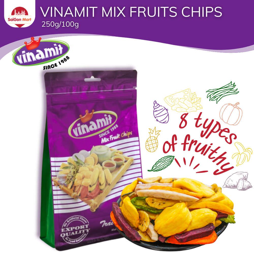 Vinamit Mixed fruit chips, 8 types of fruithy, 100% fresh, healthy snack, ready to eat 250gr ...