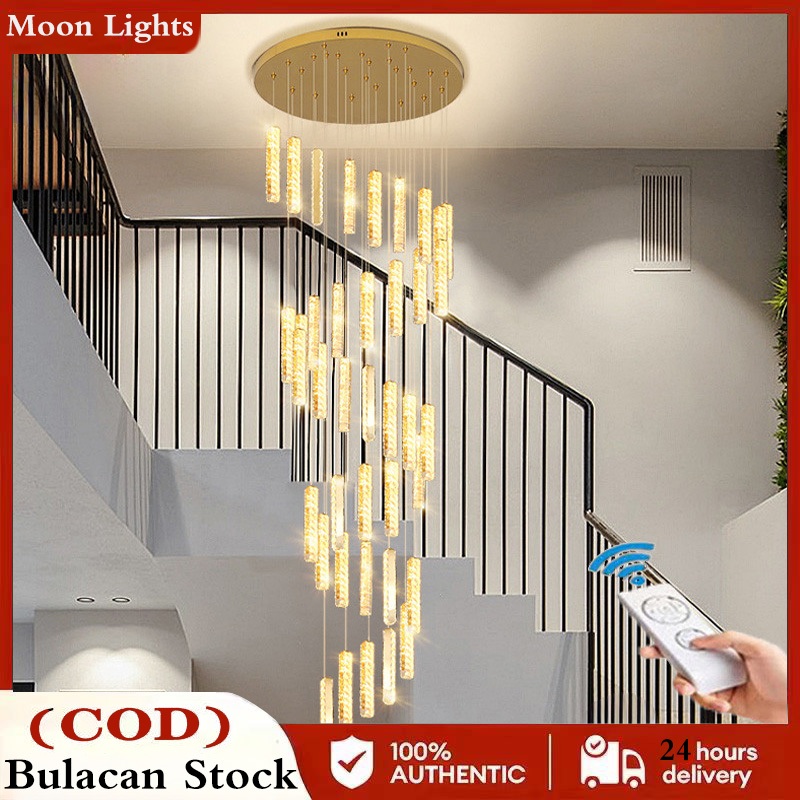 Modern LED Tricolor Stairs Chandelier Crystal Chandelier Stair Drop ...