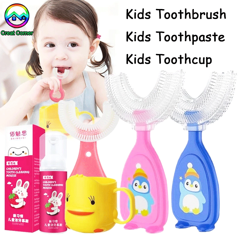 3PCS Baby Toothbrush U-Shape Toothbrush Toothpaste Set Kids Oral ...